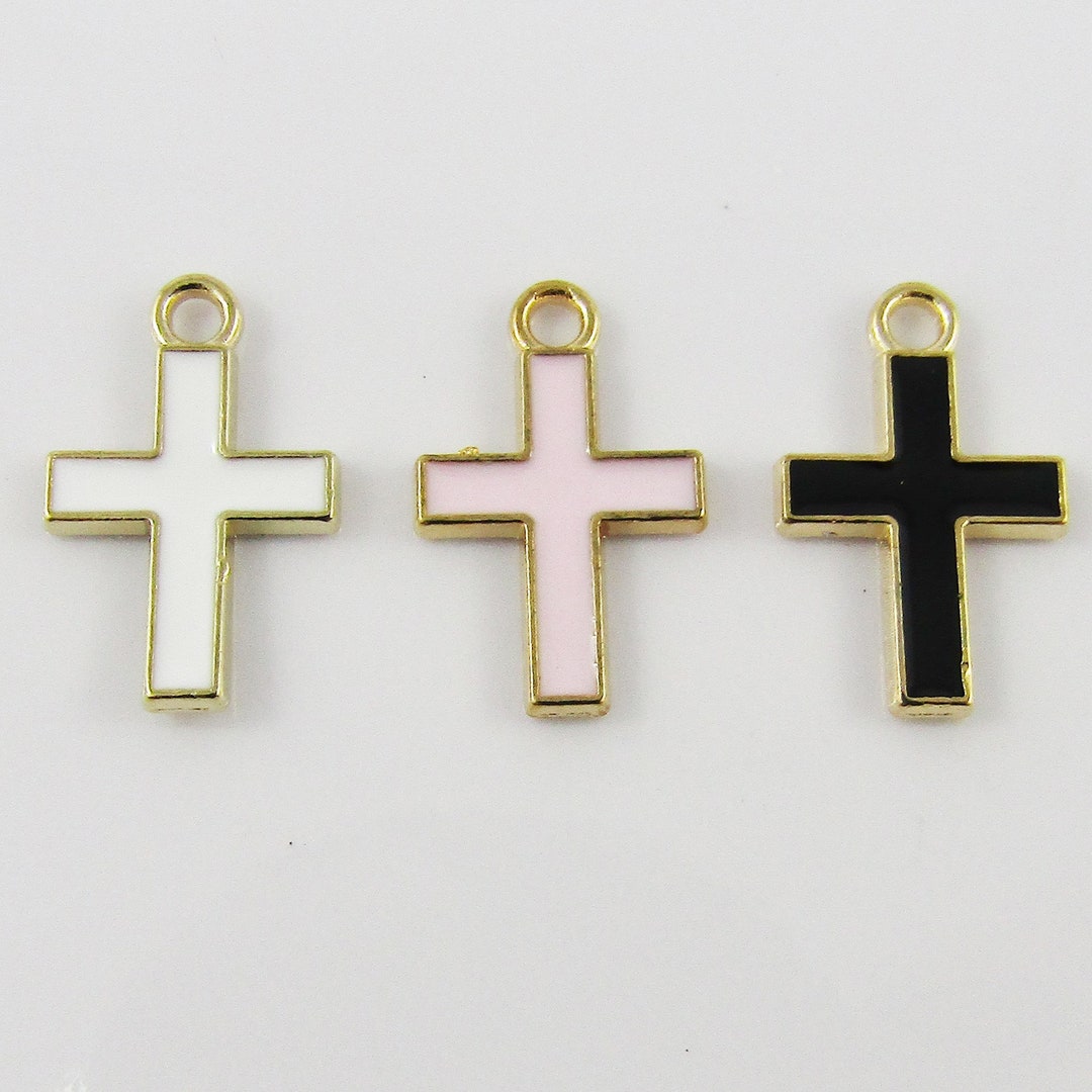Bulk 10pce Enamel Mini Cross Charm Pendant Religious Cross 16x10mm ...