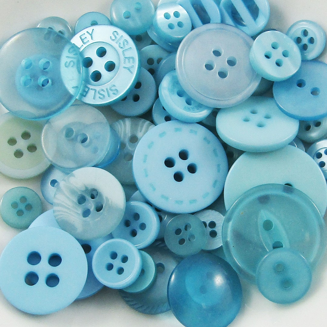 50gram Assorted Sky Blue Sewing Buttons RESIN Crafts Jewellery Junk ...