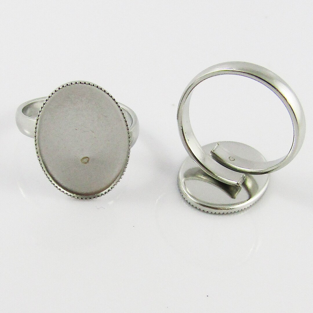 10pc DIY Ring Base With Vertical OVAL Cabochon Setting Fit 18x13 Cabs ...