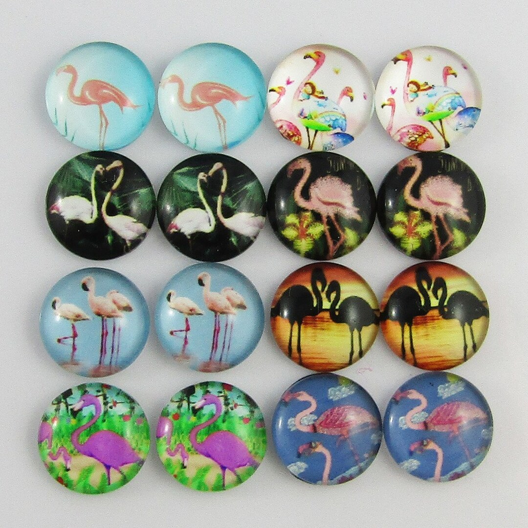Glass Dome Flamingo Cabochon 12mm Select 10 or 20 Pieces in Random ...