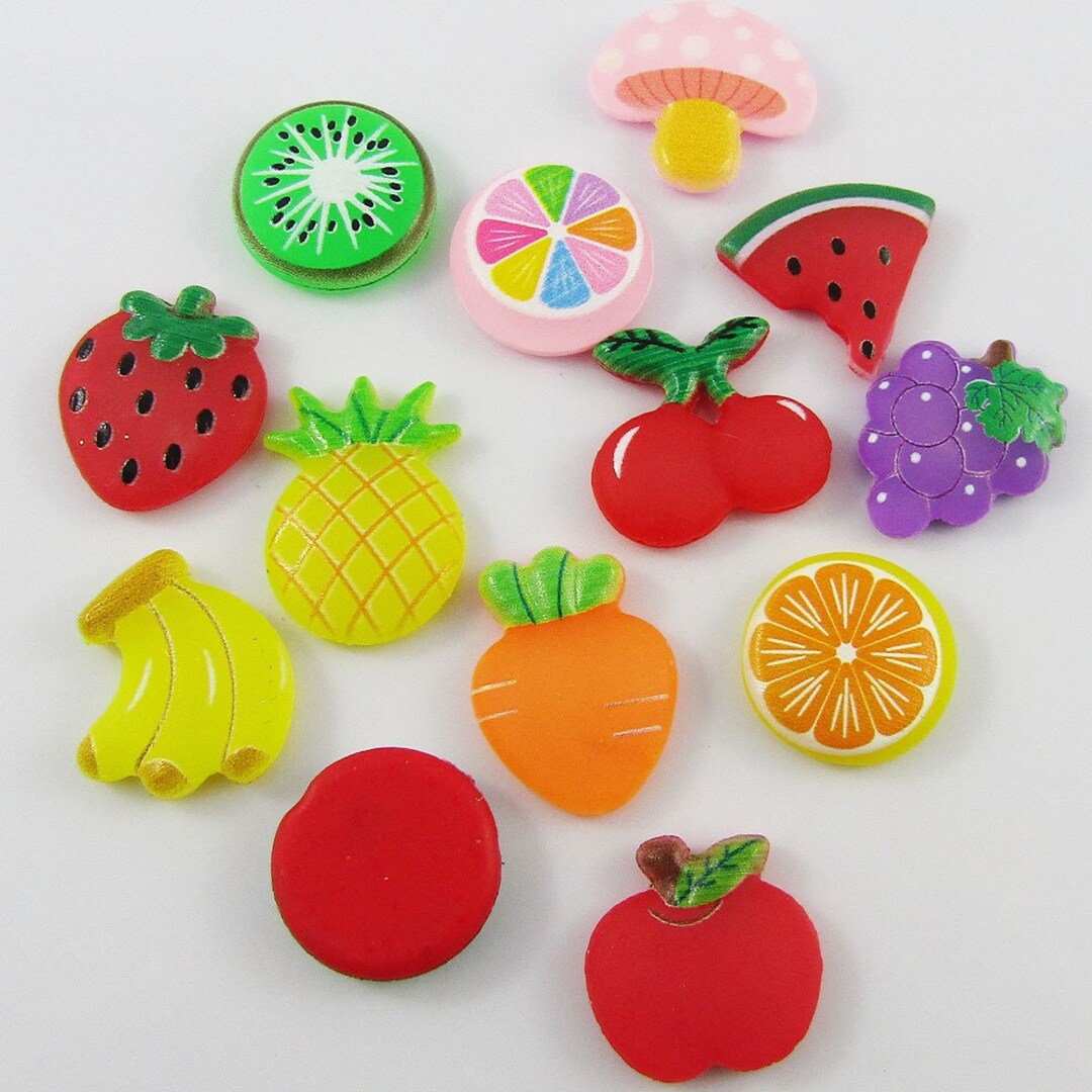 20pcs Fun PVC Fruit & Vegetable Shape Craft Embellishment Flatback 13 ...