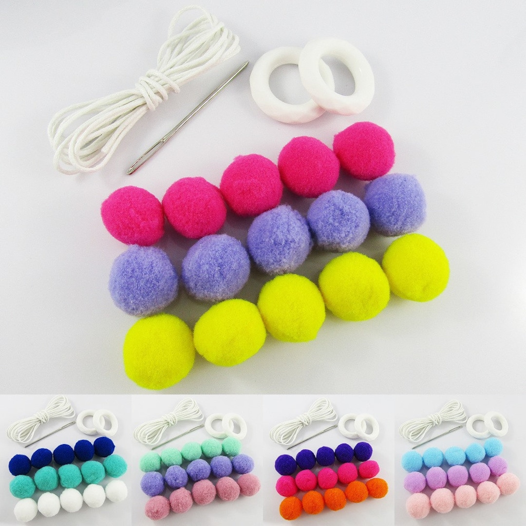 DIY Pom Pom Garland Kit 30 Pom Poms Cord Rings & Threading Needle Pick ...