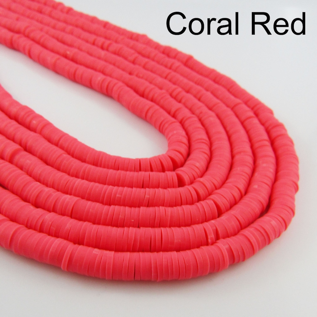 One Strand 330pcs Wafer Disc Coral Red Polymer Clay Beads Katsuki Bead ...