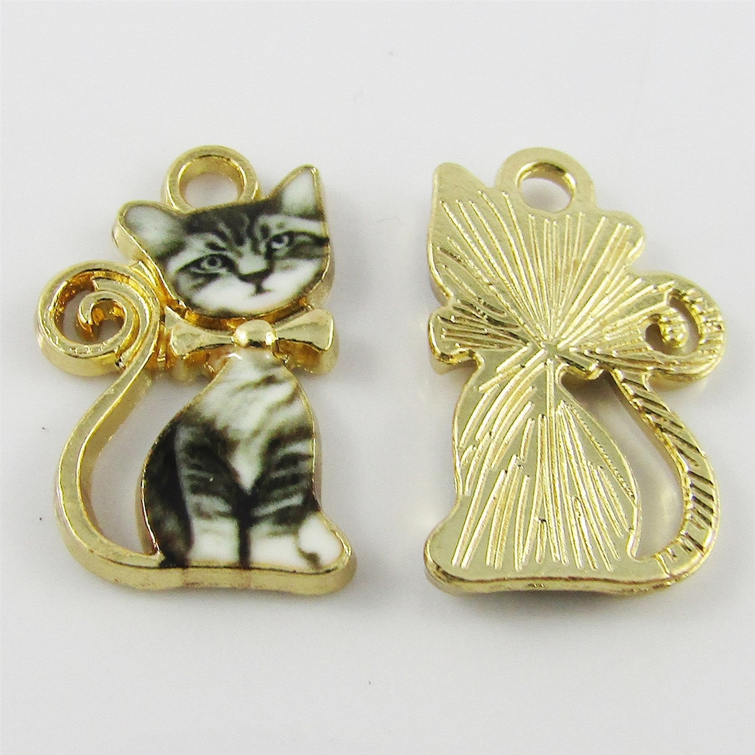 Bulk 10pce Enamel Tabby Cat Charm Grey Cat Lover Charm 16x15mm - Etsy