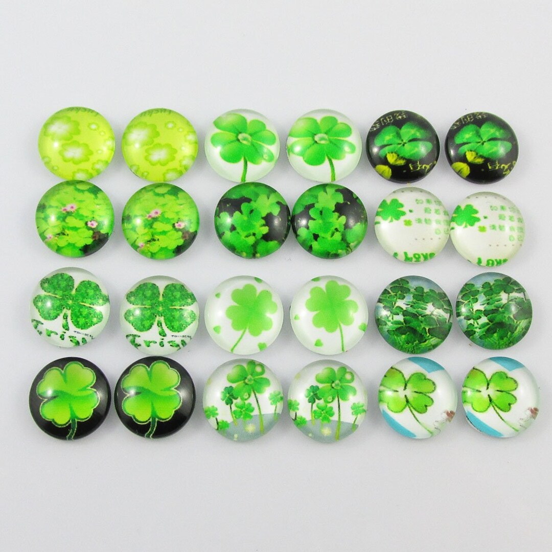 Glass Dome Clover Leaf Cabochon 12mm Select 10 or 20 Pieces in Random ...