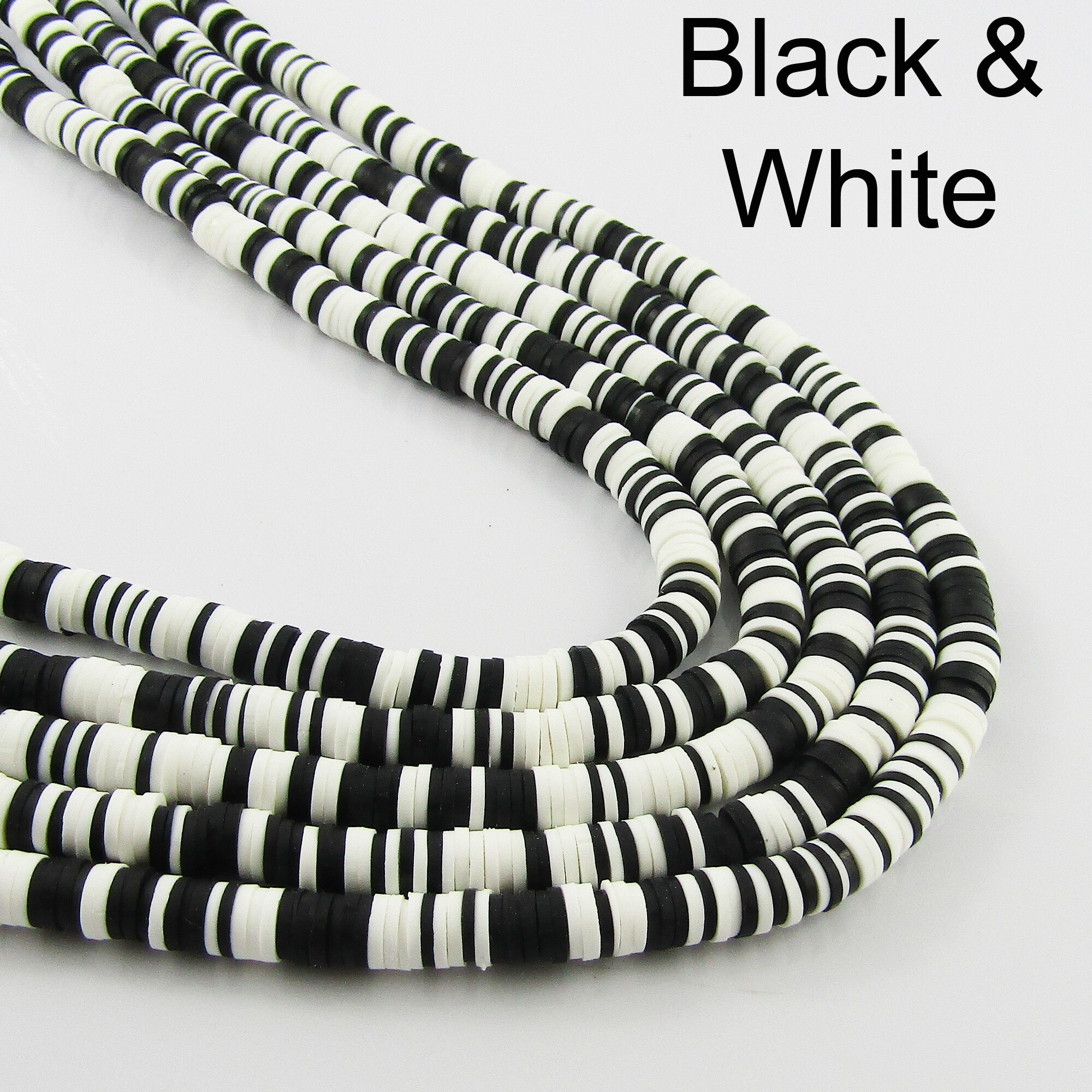 One Strand 330pcs Wafer Disc Black and White Polymer Clay Beads Katsuki ...