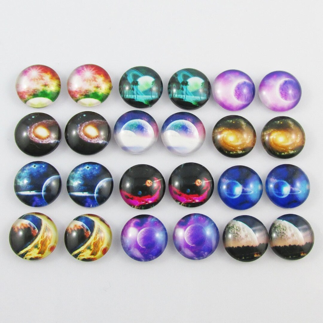 Glass Dome Galaxy Cabochon 12mm Select 10 or 20 Pieces in Random Pairs ...