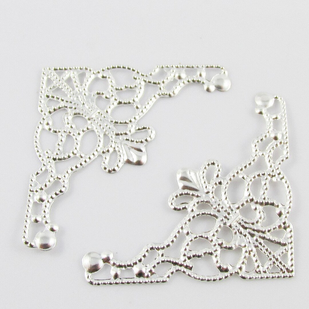 30 Pcs Silver Plate Filigree Corner Embellishments 48x26mm Craft ...