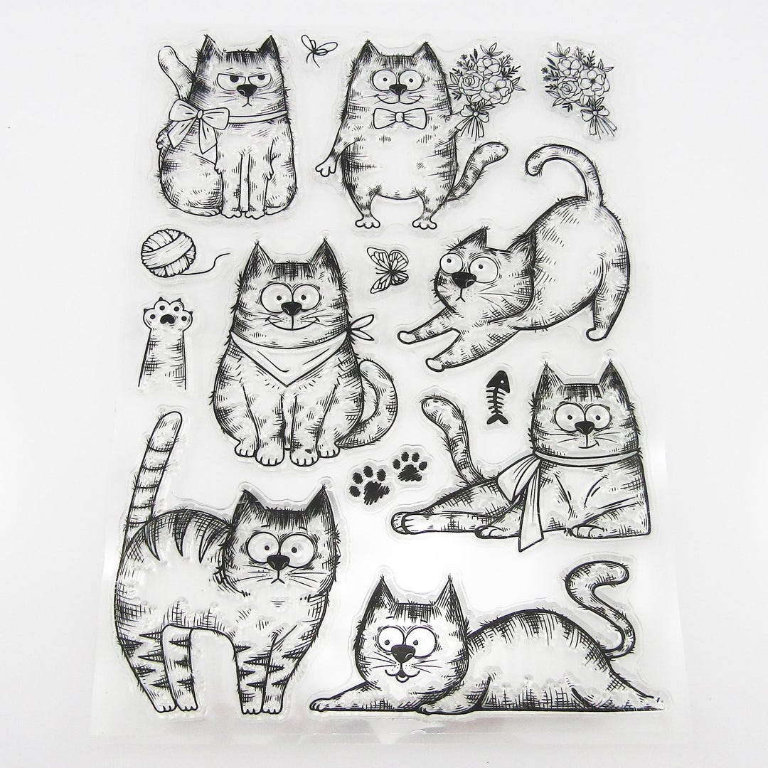 Cartoon Cat Clear Stamp Sheet Silicone Journal Scrapbook Cards - Etsy