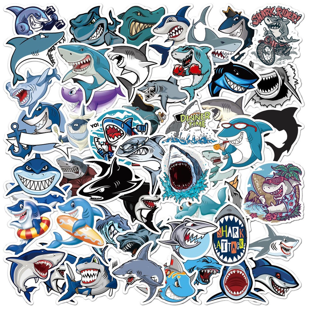 50pcs Cartoon Shark Sticker Bundle Schoolbooks Cards Junk Journal - Etsy