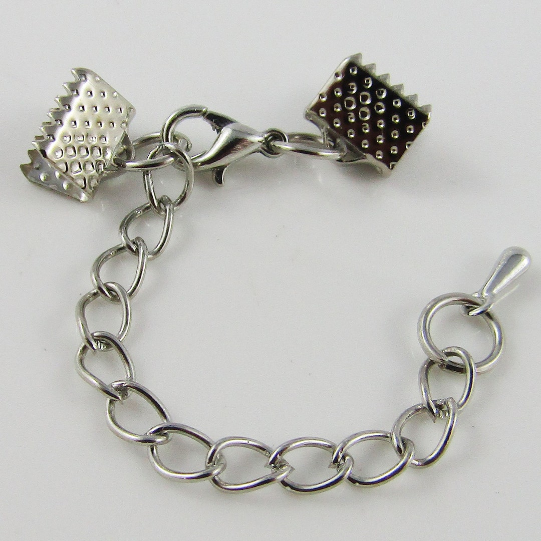 10 Premade Sets Cord Crimp Ends With Parrot Clasp and Extender Chain ...