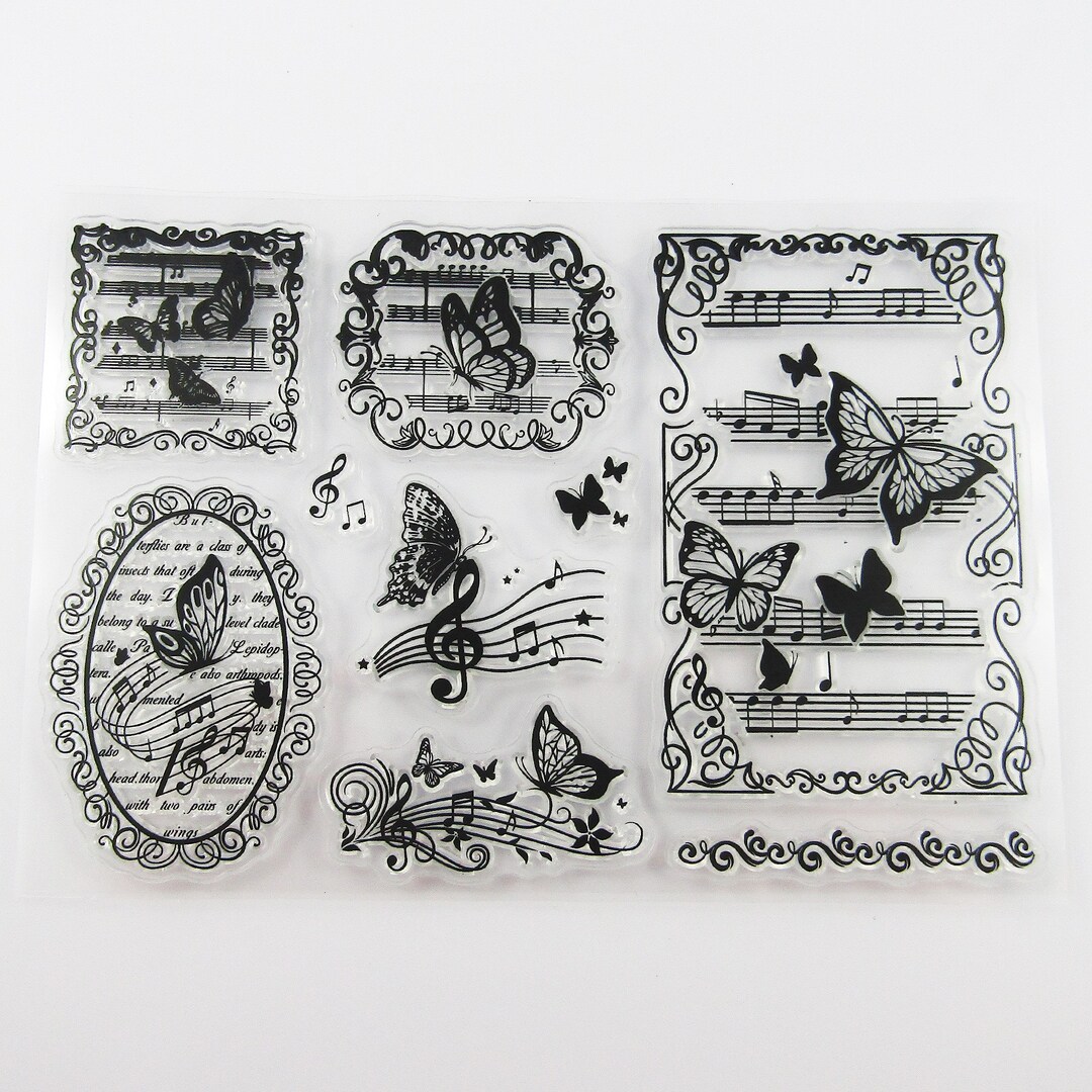 Butterfly Music Notes Clear Stamp Sheet Silicone Journal Scrapbook ...