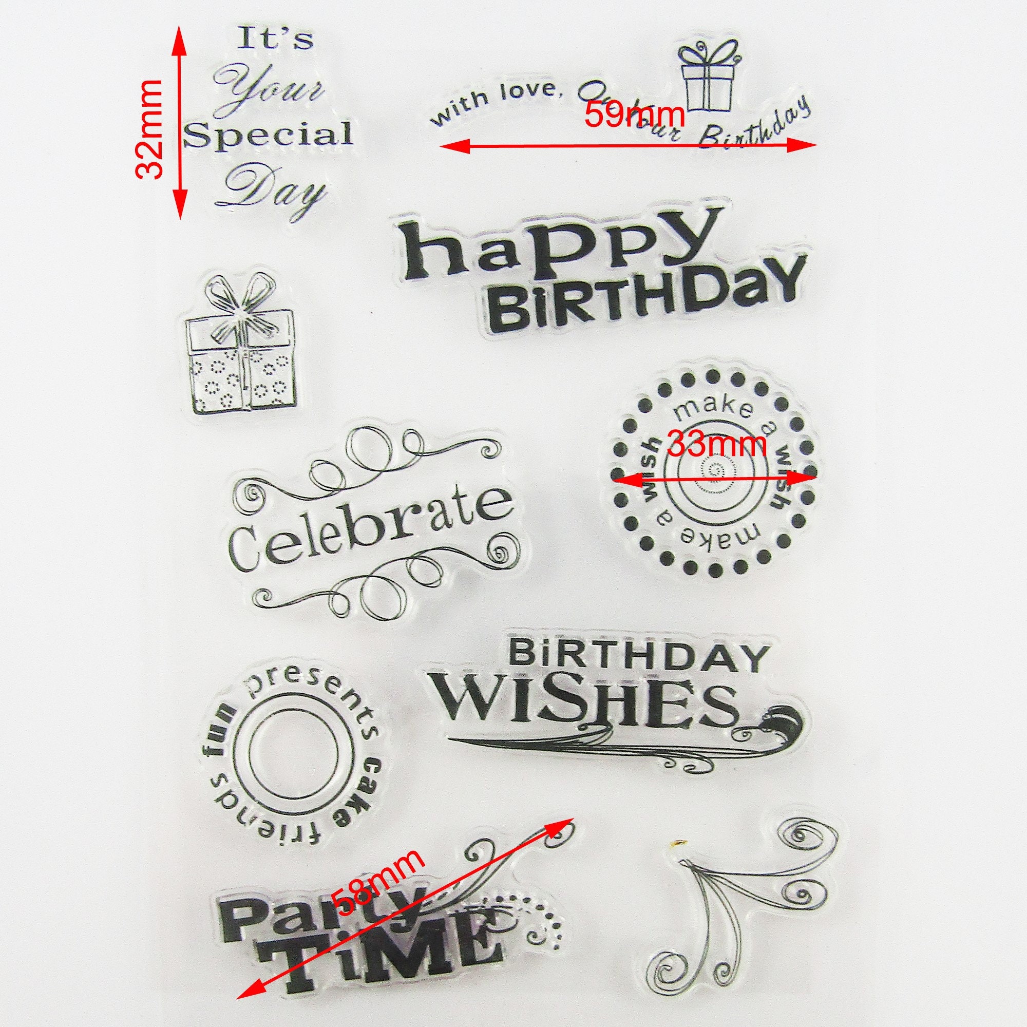 Party Time Birthday Wishes Clear Stamp Silicone Rubber Scrapbooking ...