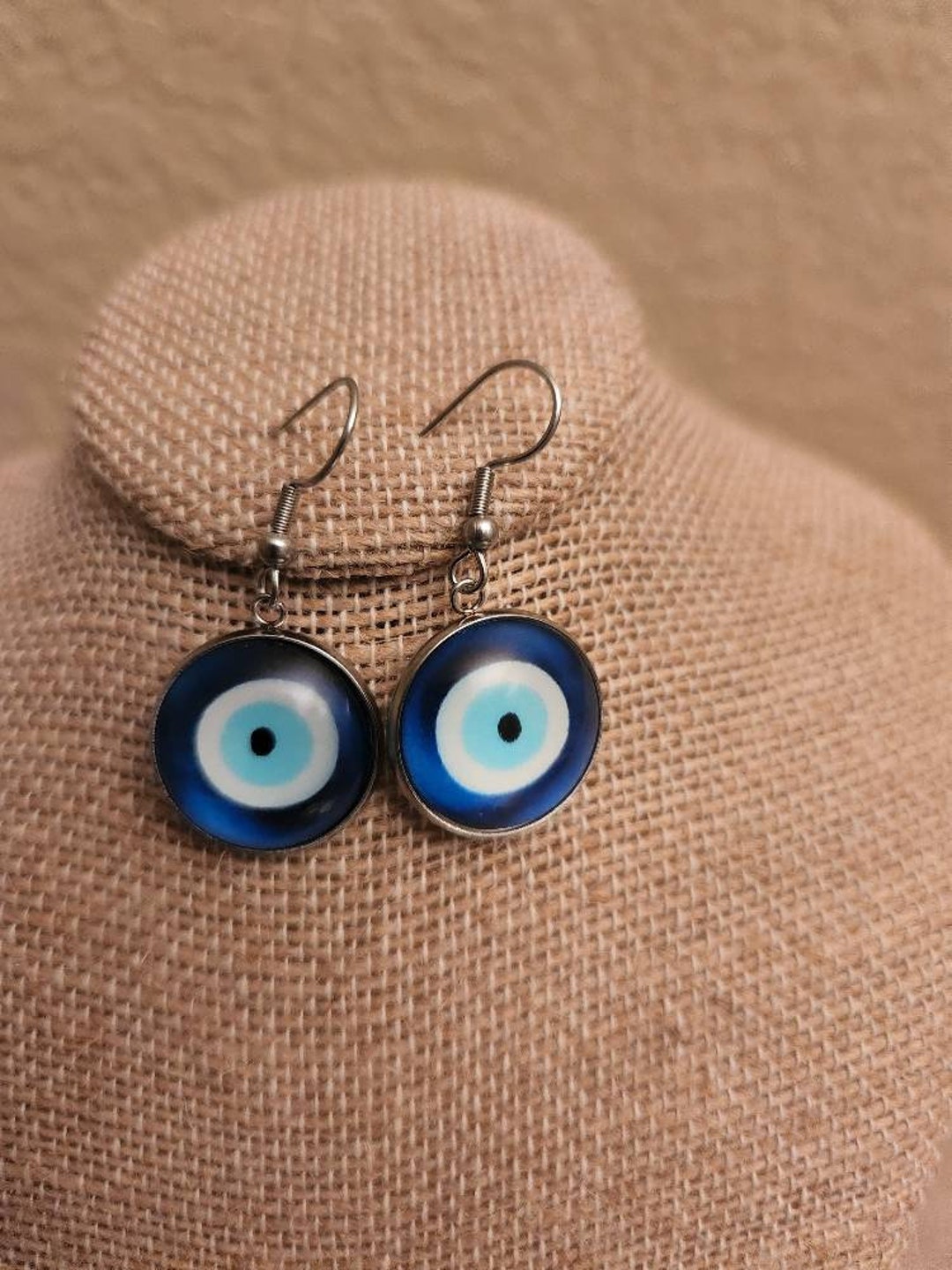 Evil Eye Round Cabochon Earrings/evil Eye Earrings/nazar/ Evil - Etsy