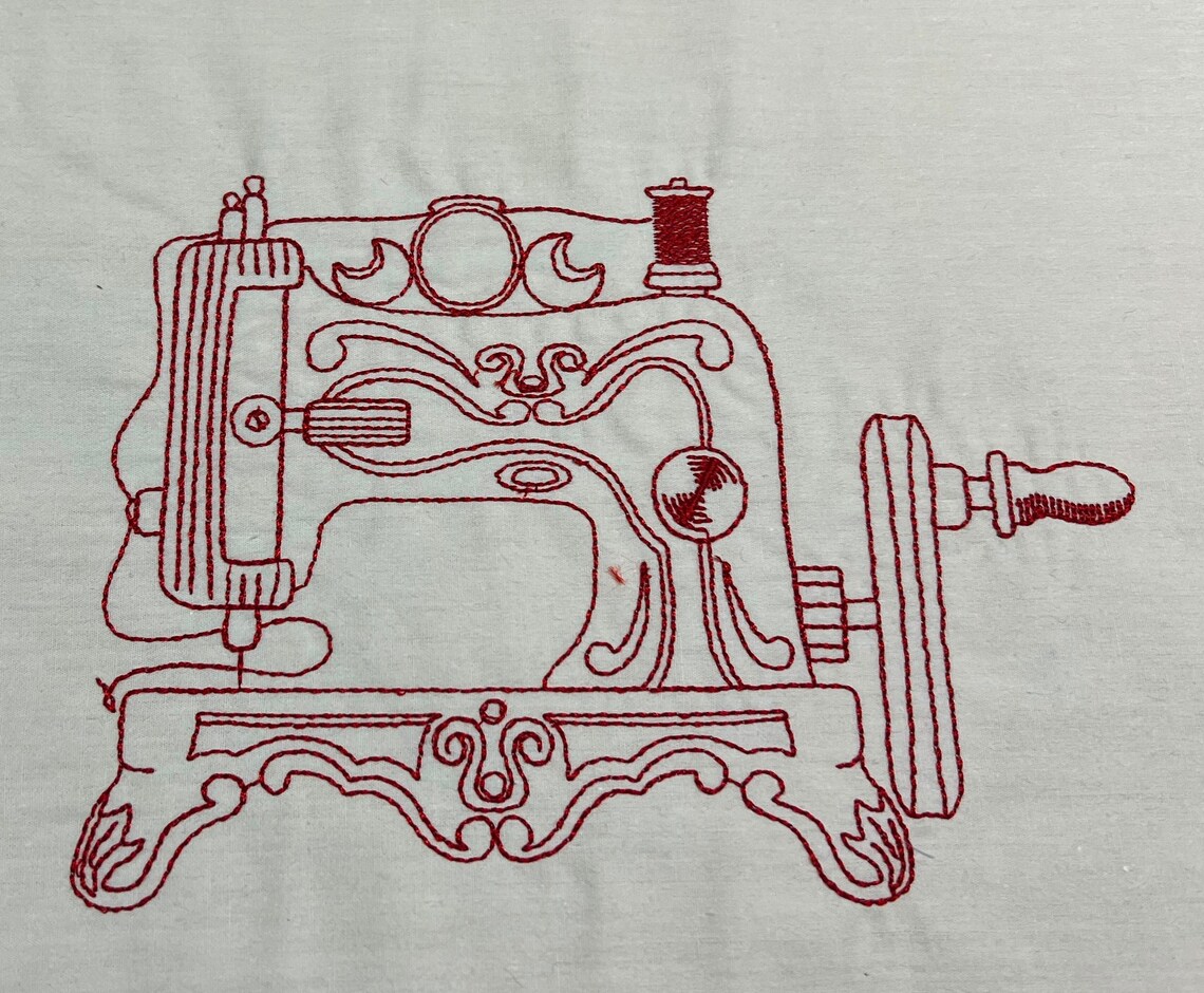 Vintage Sewing Machines Redwork Embroidered Quilt Blocks - Etsy