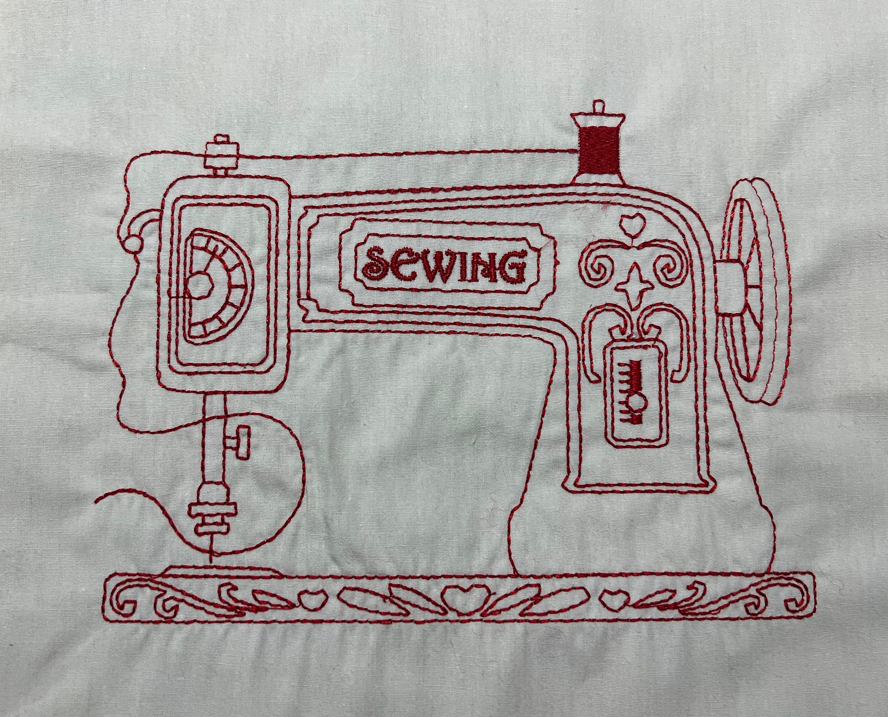 Vintage Sewing Machines Redwork Embroidered Quilt Blocks - Etsy