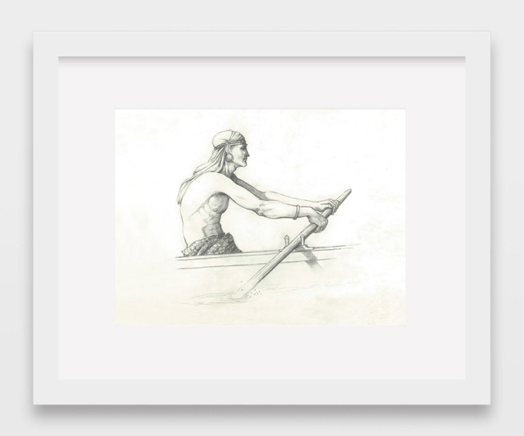 Egyptian Oarsman, Print, Black & White, Drawing, Illustration, Mixed ...