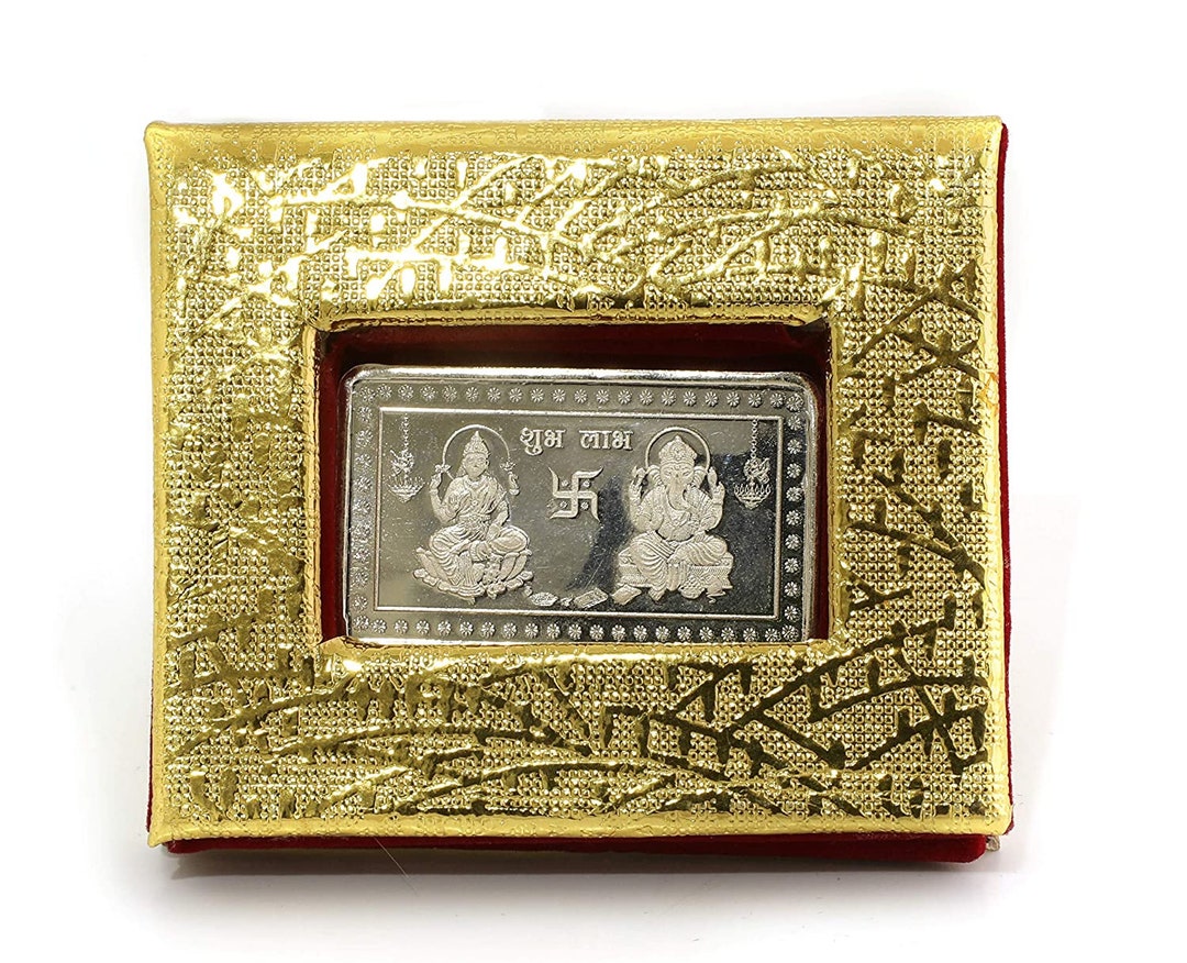 999 Fine Silver Rectangle Shape Laxmi Ganesh Silver Coin With Box ...