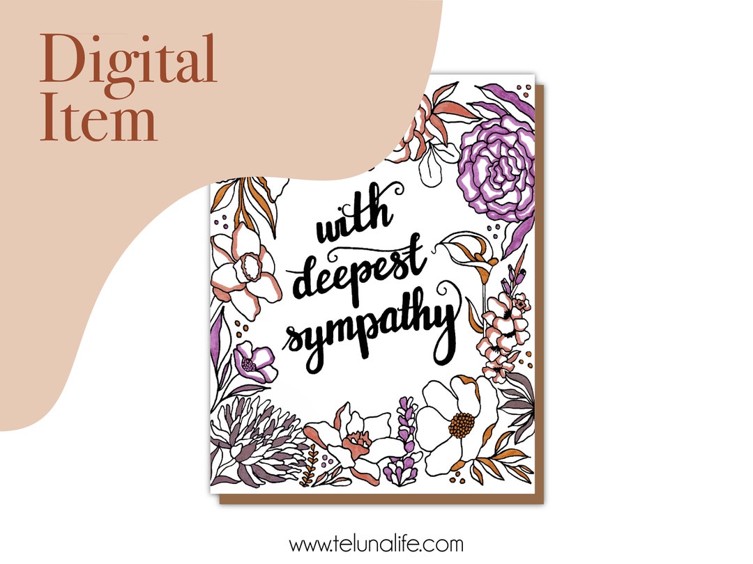 Digital Printable With Deepest Sympathy Greeting Card A2 Folded Floral ...