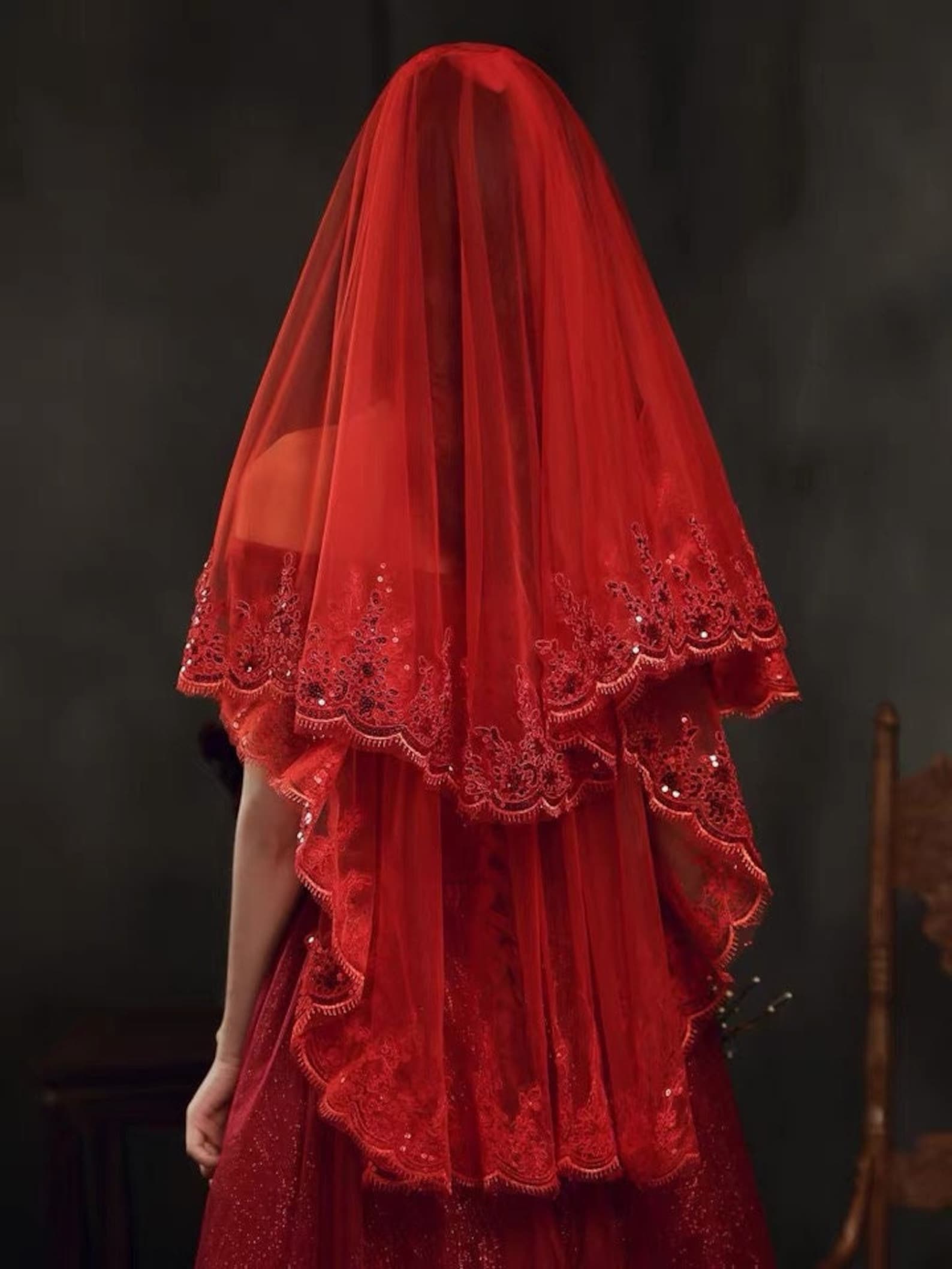 Red Veil Bridal Veil Red Wedding Veil - Etsy