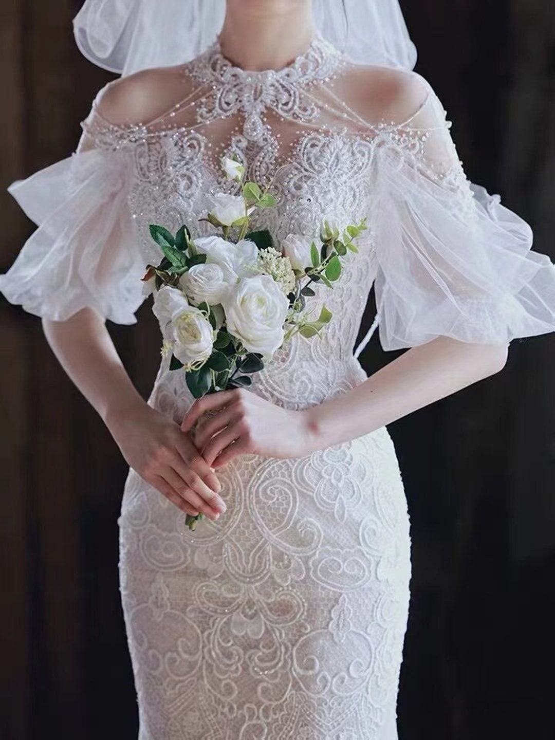 Fishtail Wedding Dress White Lace Elegant Lace Wedding Dress - Etsy