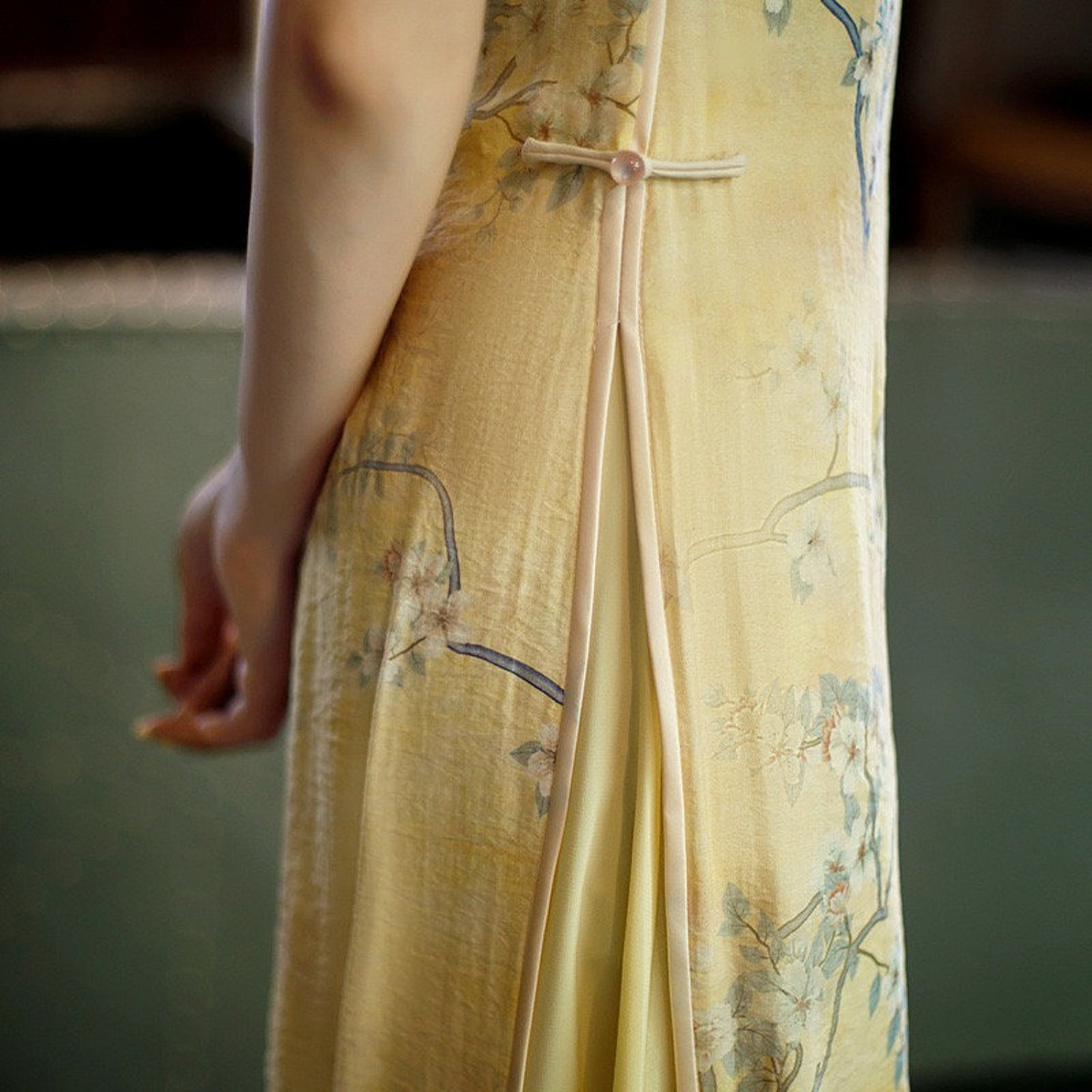 Yellow Qipao Dress Modren Cheongsam Dress Chinese Frog | Etsy