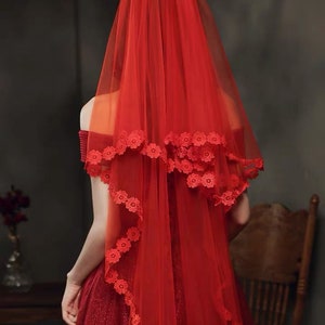 Red Veil Bridal Veil Red Wedding Veil - Etsy