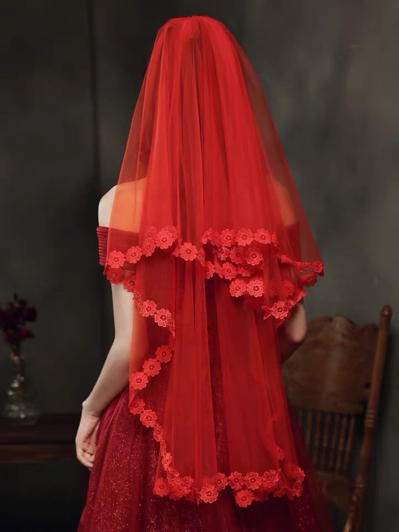 Red Veil Bridal Veil Red Wedding Veil - Etsy