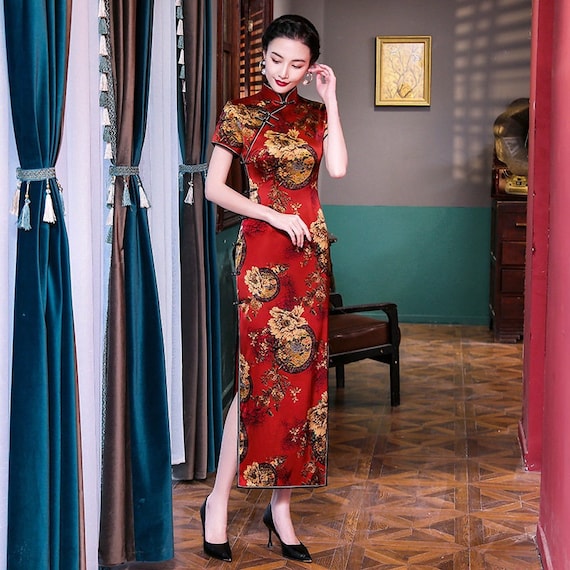 Vintage Silk Qipao Dress Traditional Chinese Cheongsam Dress Etsy