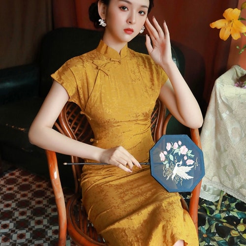 Yellow Qipao Dress Modren Cheongsam Dress Chinese Frog - Etsy