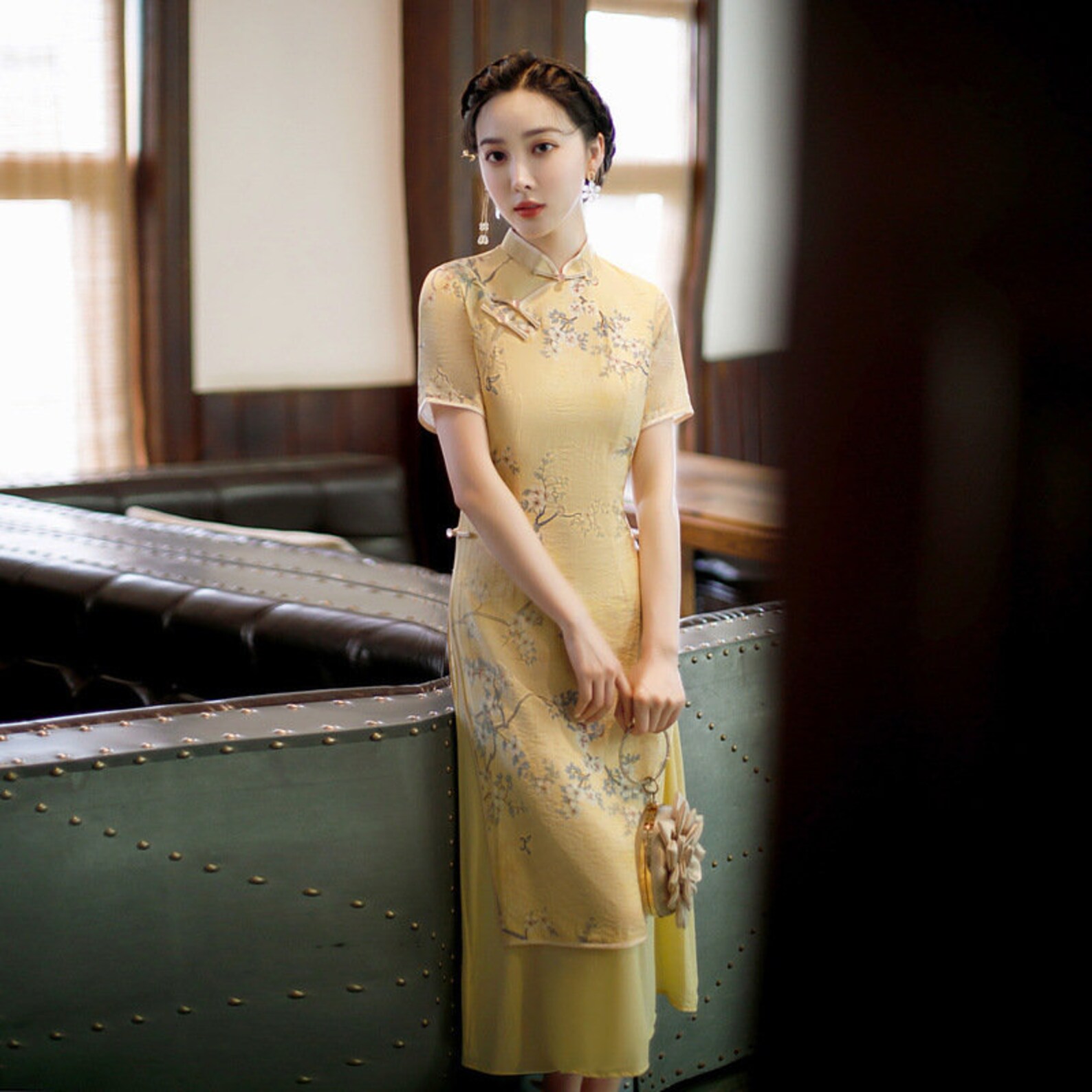 Yellow Qipao Dress Modren Cheongsam Dress Chinese Frog | Etsy