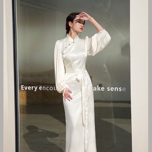 White Long Evening Gown Wrap Dress Simple Wedding Dress Chinese Hanfu ...