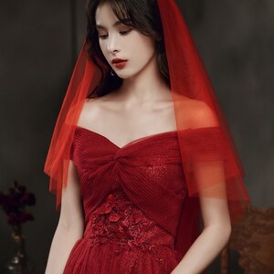Red Veil Bridal Veil Red Wedding Veil - Etsy