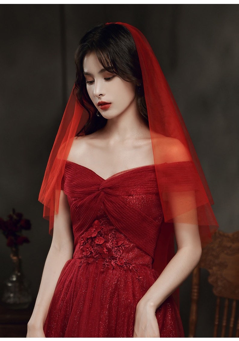 Red Veil Bridal Veil Red Wedding Veil - Etsy