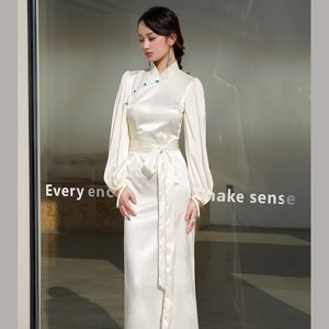 White Long Evening Gown Wrap Dress Simple Wedding Dress Chinese Hanfu ...