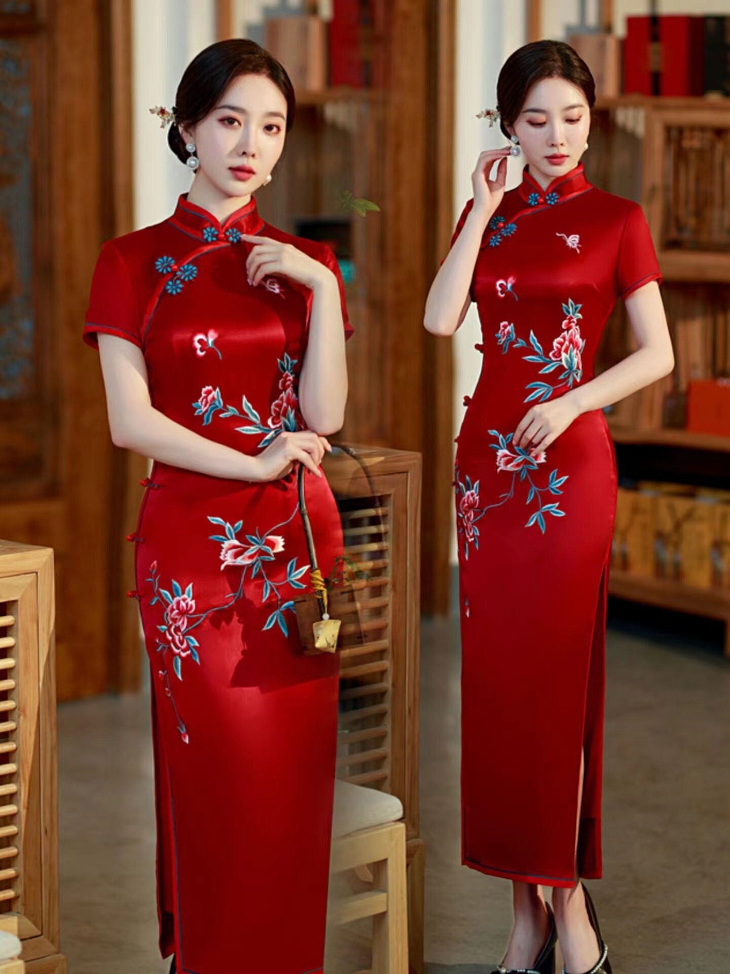 Red Chinese Cheongsam Dress Red Qipao Dress Red Tea Ceremony - Etsy