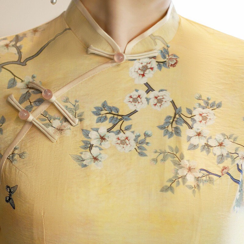 Yellow Qipao Dress Modren Cheongsam Dress Chinese Frog | Etsy