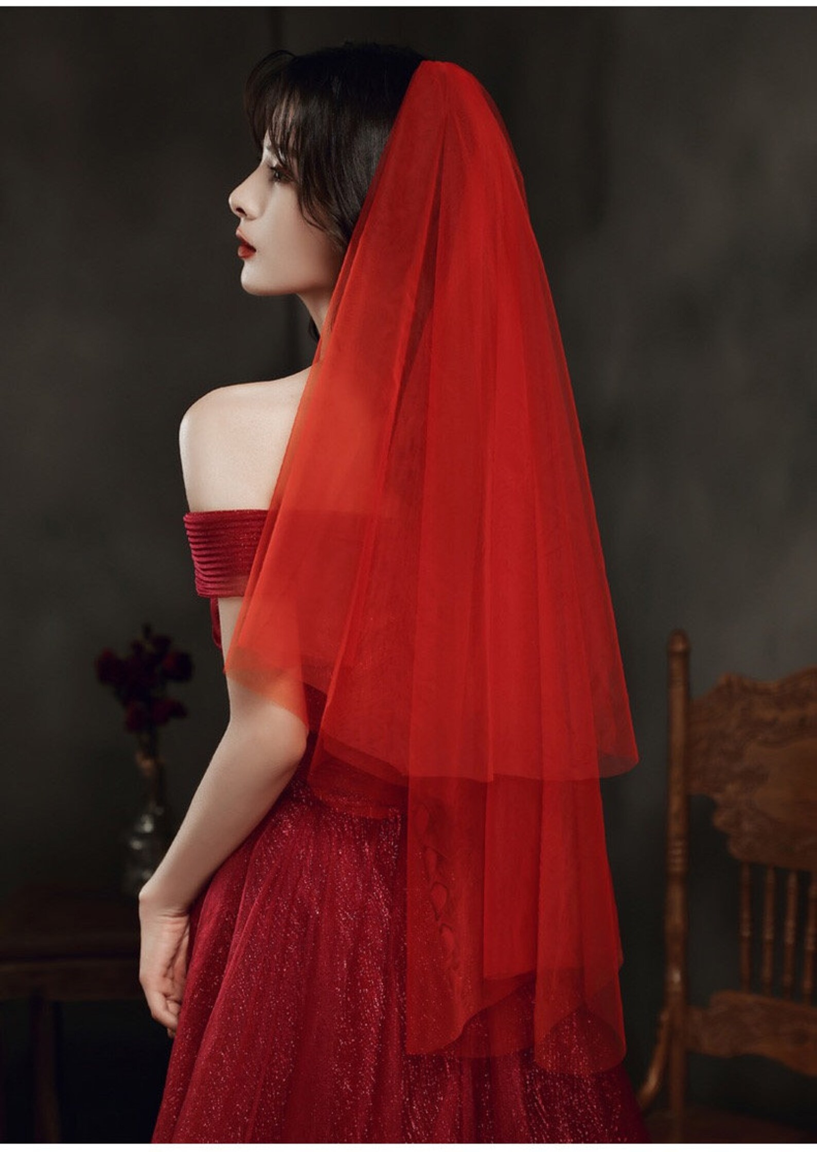 Red Veil Bridal Veil Red Wedding Veil - Etsy