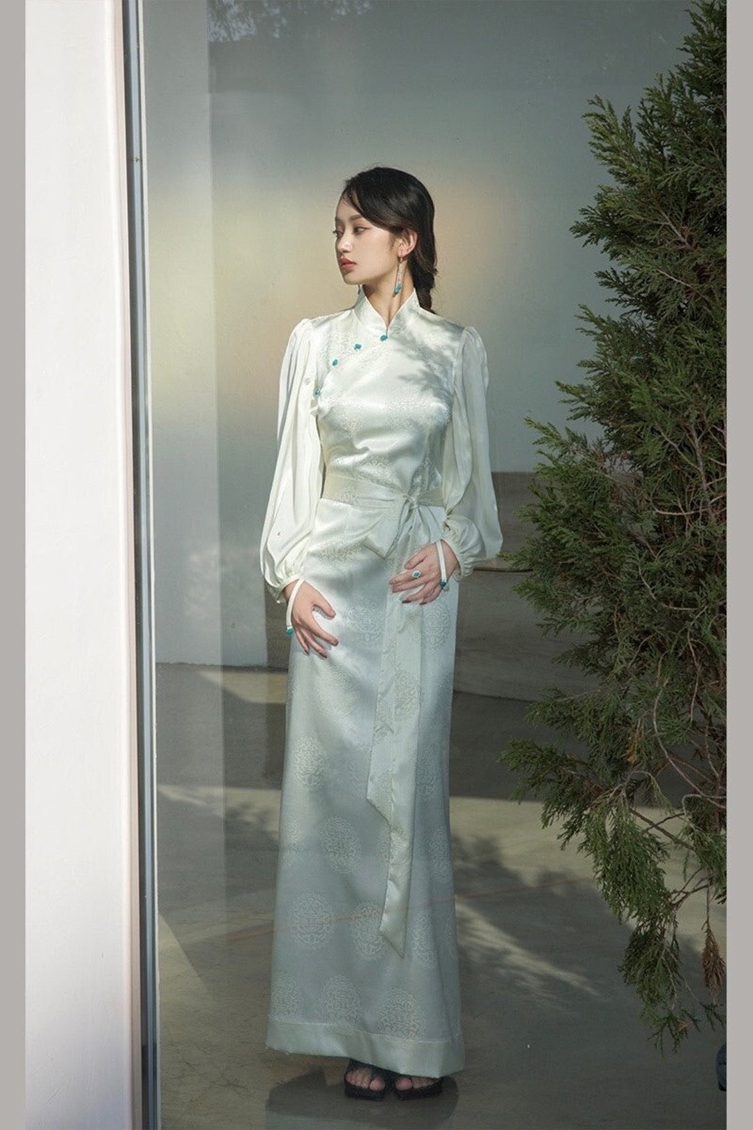 White Long Evening Gown Wrap Dress Simple Wedding Dress Chinese Hanfu ...