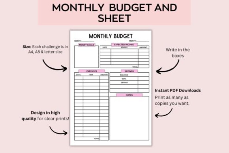 Monthly Budget Planner Printable - Etsy