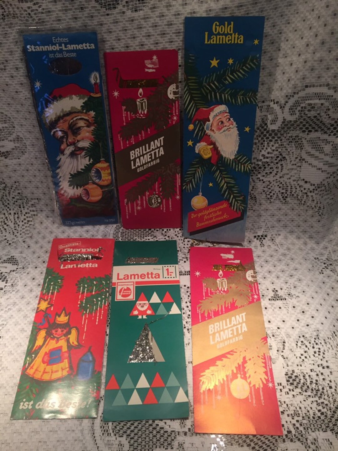 6 Vintage German Tinsel Collectors Sample Packet~heavy Metal Tinsel ...