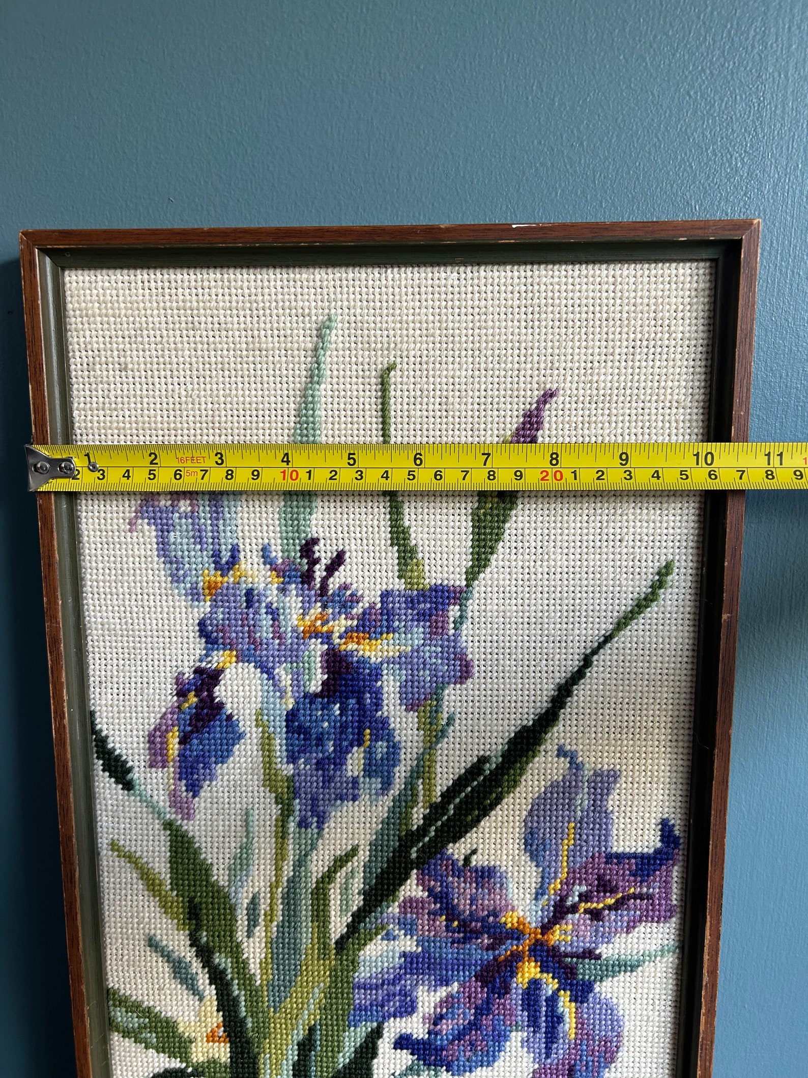 Vintage Floral Needlepoint Wall Art, Iris and Daffodils Wood Frame ...