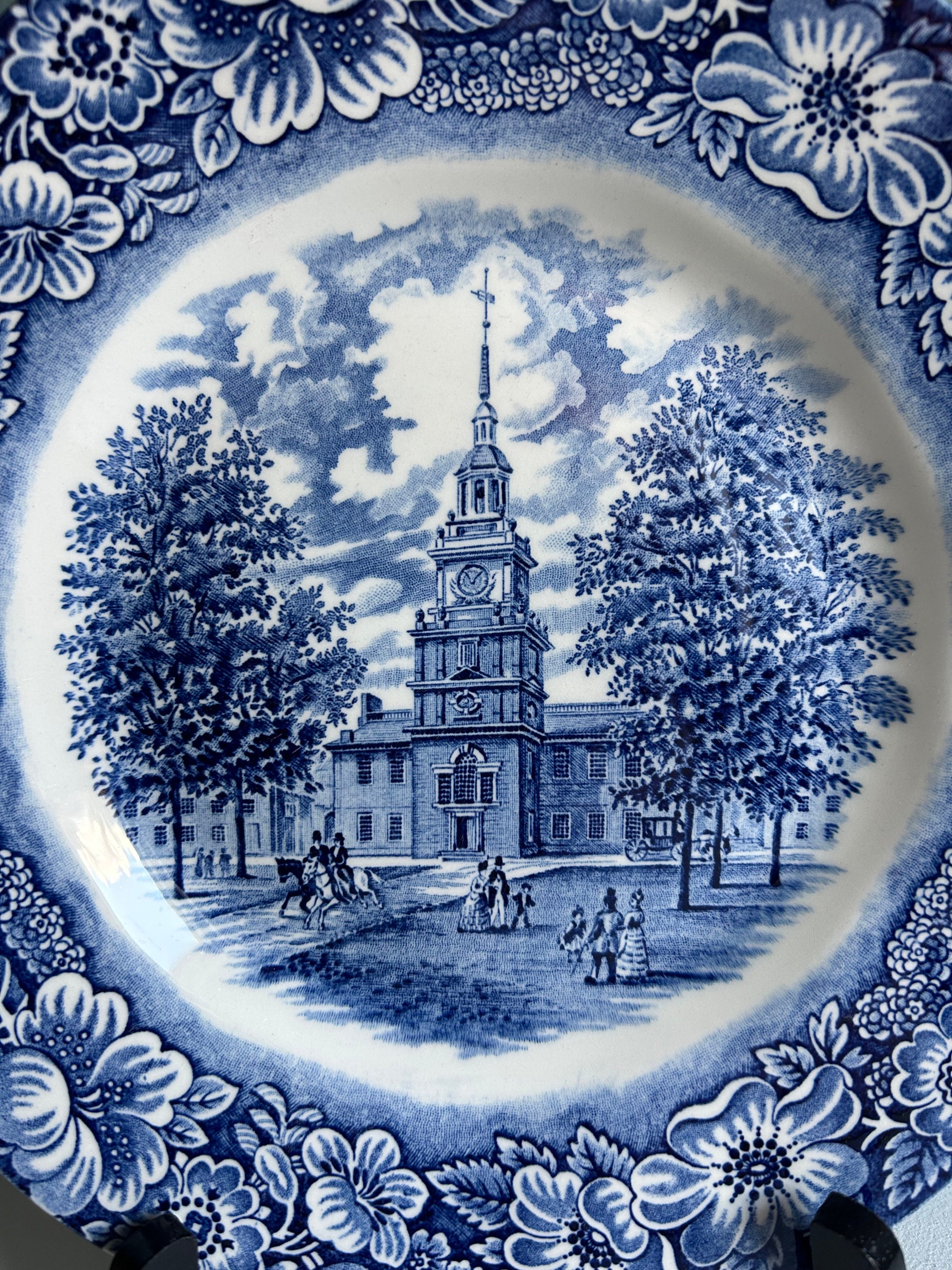 Vintage Liberty Blue Independence Hall Plates, Staffordshire Ironstone ... Vintage Liberty Blue Independence Hall Plates, Staffordshire Ironstone ...