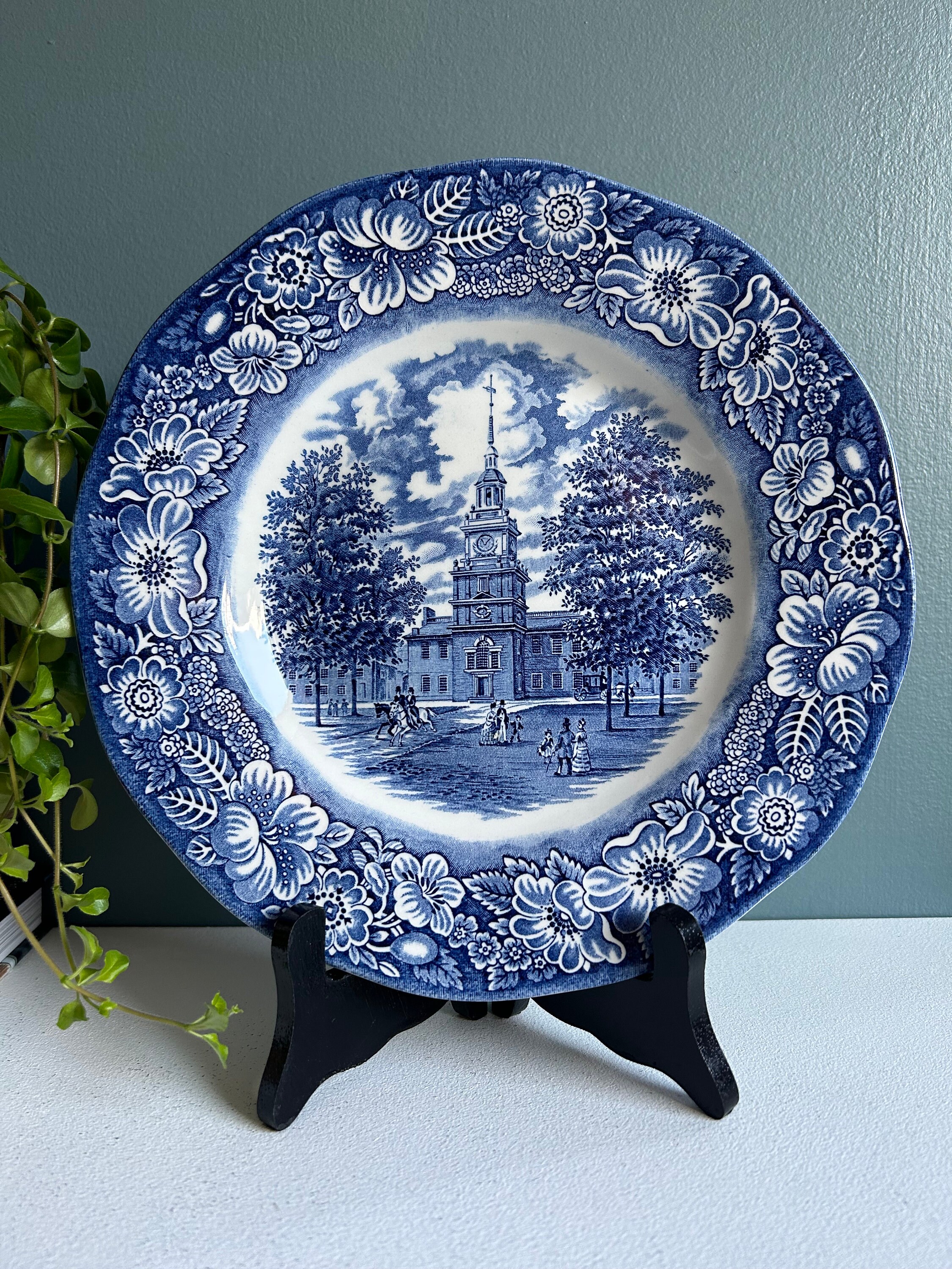 Vintage Liberty Blue Independence Hall Plates, Staffordshire Ironstone ... Vintage Liberty Blue Independence Hall Plates, Staffordshire Ironstone ...