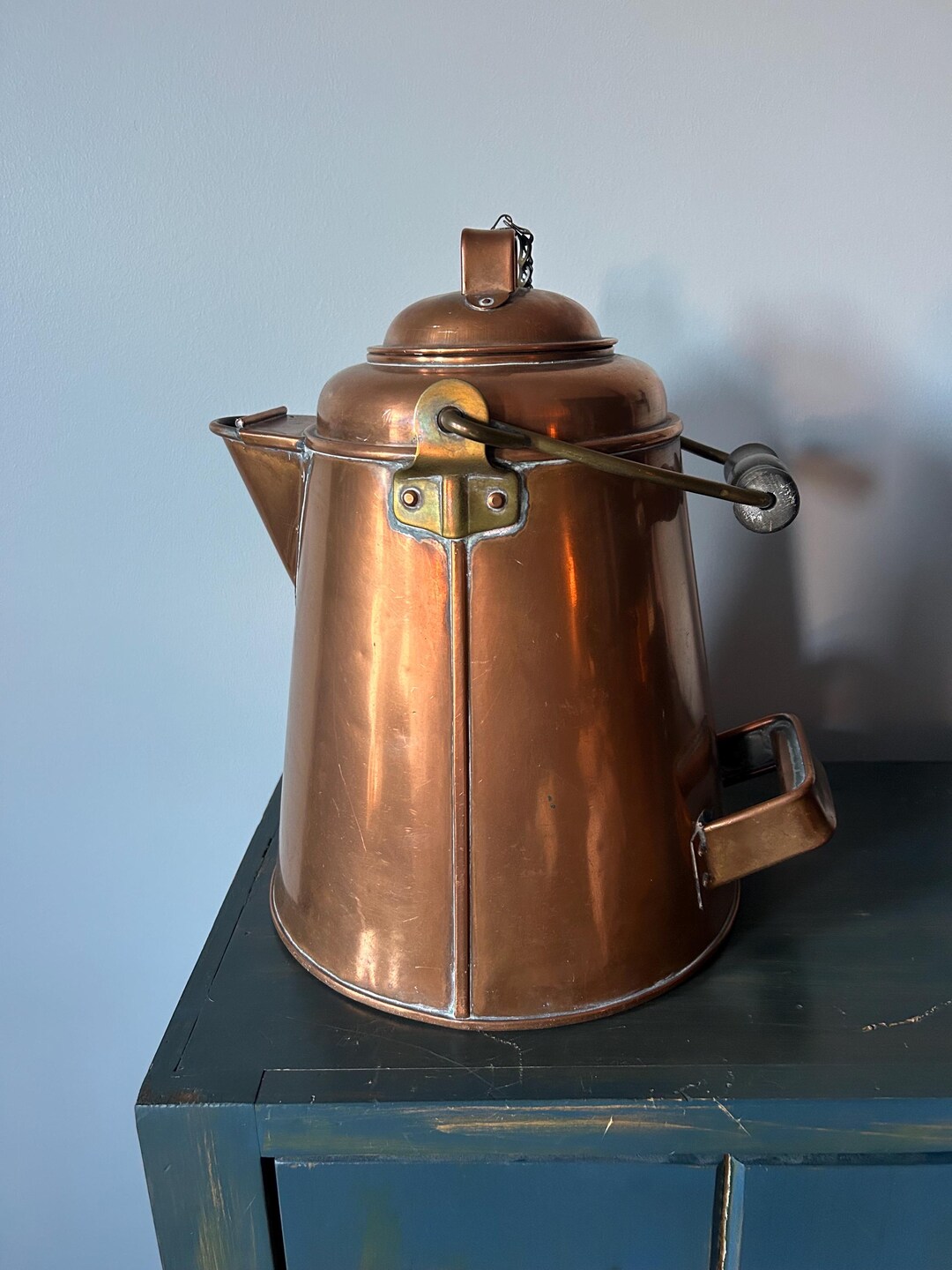 Antique Copper and Brass Kettle, Hot Water Coffee Pot, Cowboy Campfire ...