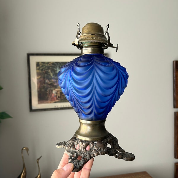Antique Cobalt Blue Oil Lamp - Etsy