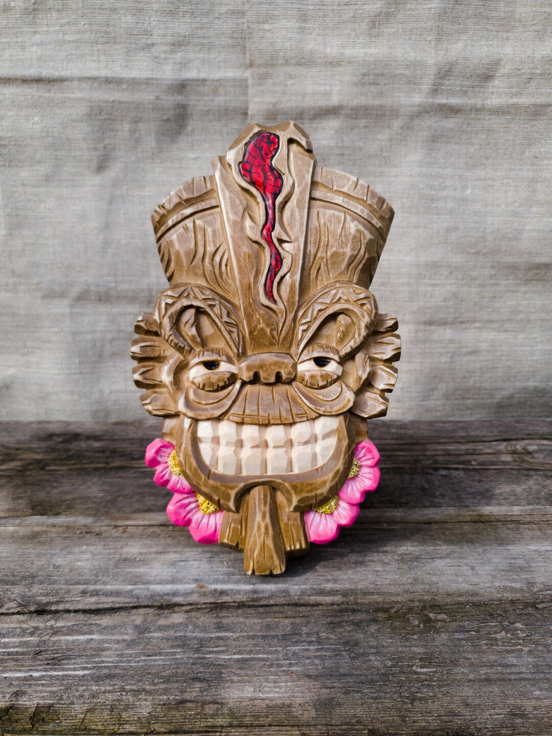 Wooden Hawaiian Tiki Mask Tropical Home Decor Wall Hanging Wooden ...