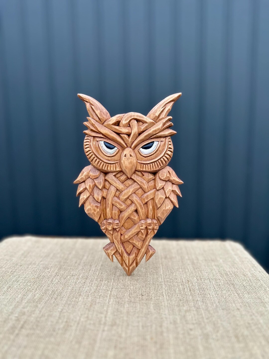Celtic Owl Wood Carving, Hand Carved Owl Sculpture, Nordic Owl Decor ...
