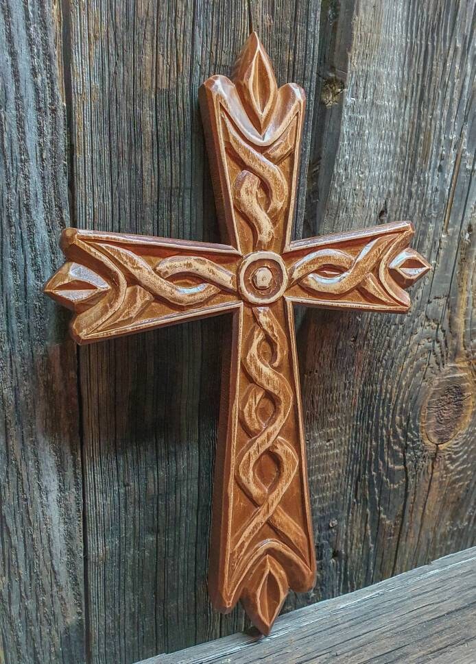 Wooden Celtic cross Hand Carved | Etsy