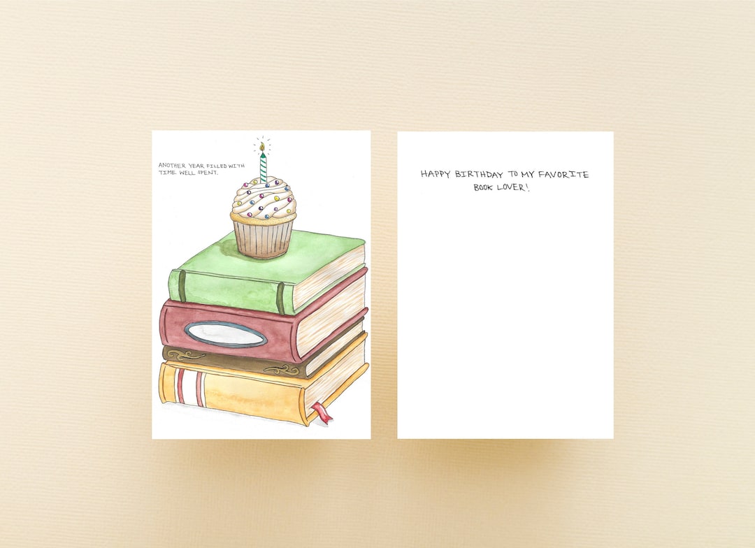 Book Lover Birthday Card | Greeting Card | Watercolor - Etsy